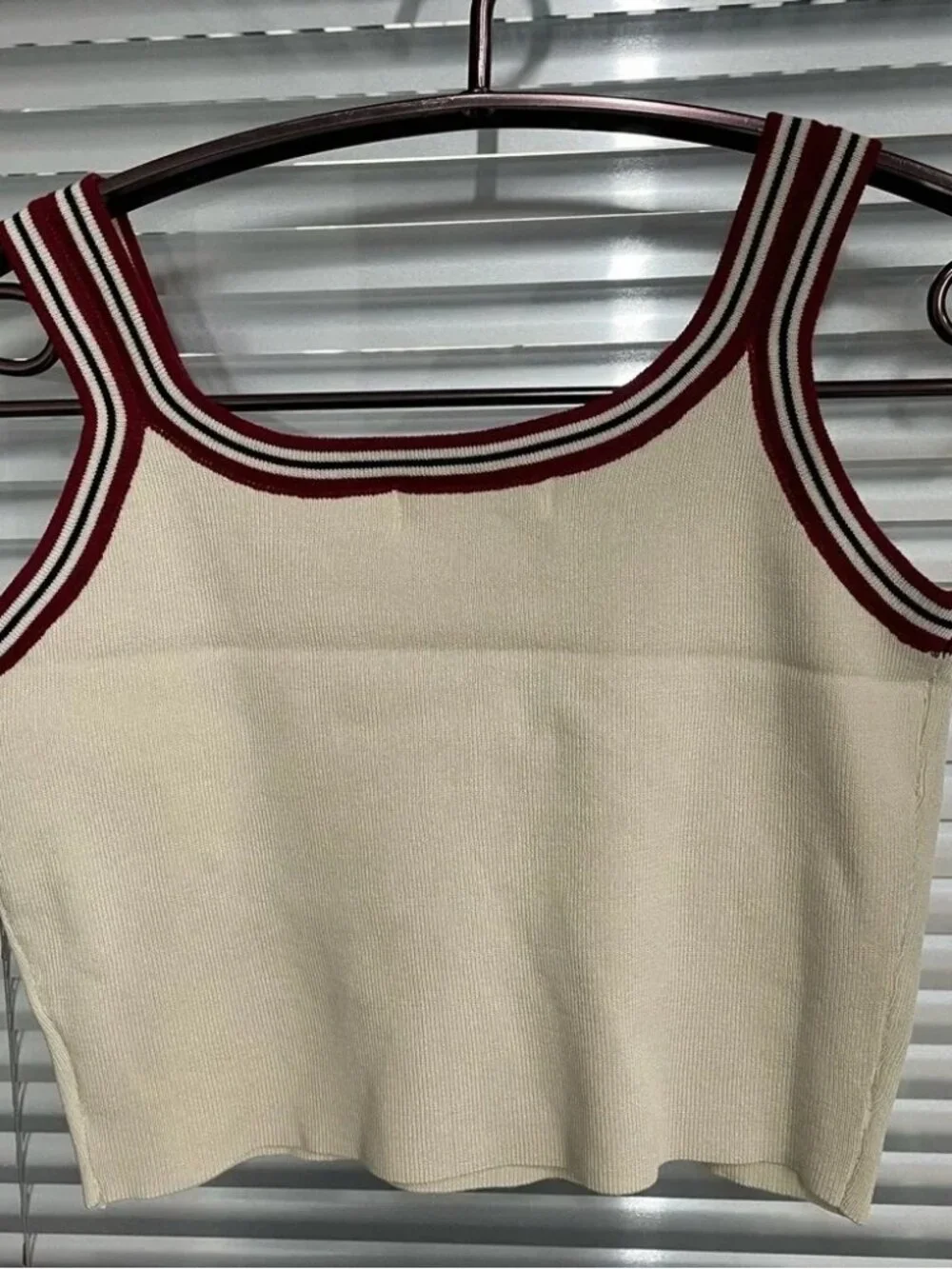 Pebble Beach | Tops | Miu Miu Cream Crop Tank With Red Trim | Poshmark